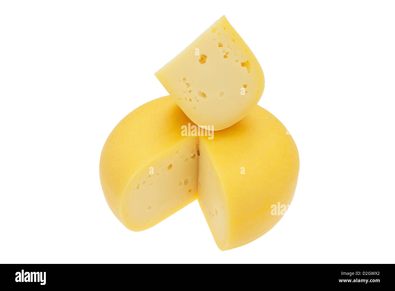 Cheese with a cut out sector isolated on white. Clipping path included ...