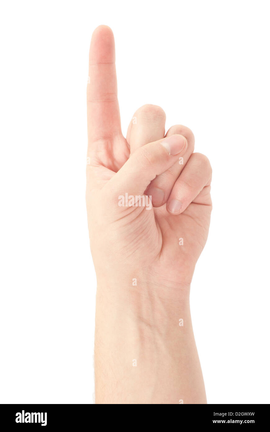 Male hand isolated on white background showing one finger Stock Photo ...
