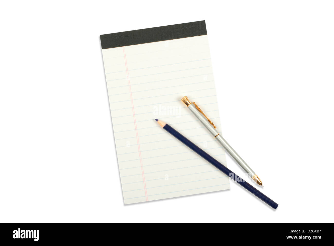 Notebook with pencil and pen isolated on white Stock Photo - Alamy