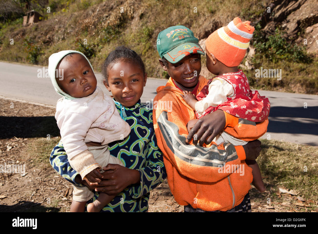 Madagascar, Ambohimahasoa, young Malagasy people with children Stock ...
