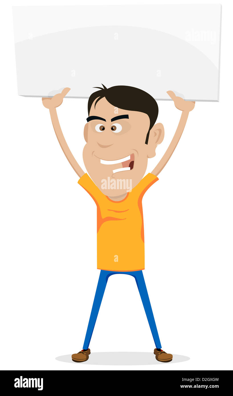 Illustration of a cartoon happy young man holding sign with your ...