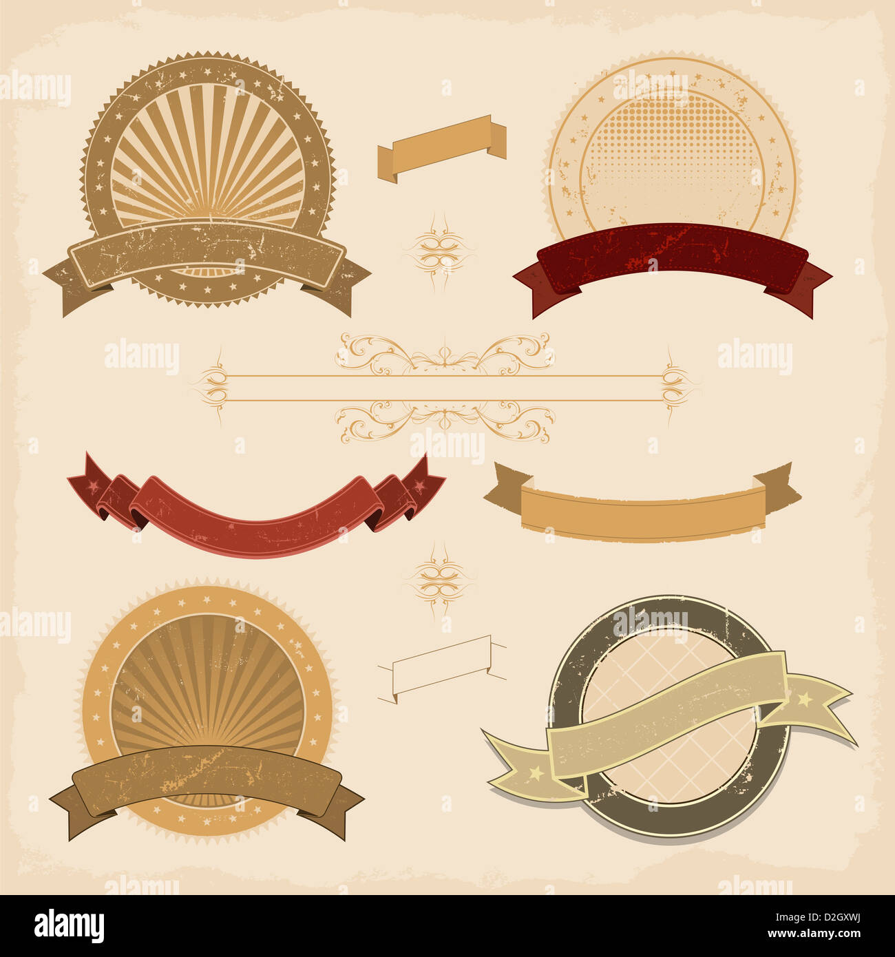 Illustration of a collection of design grunge vintage banners, labels ...