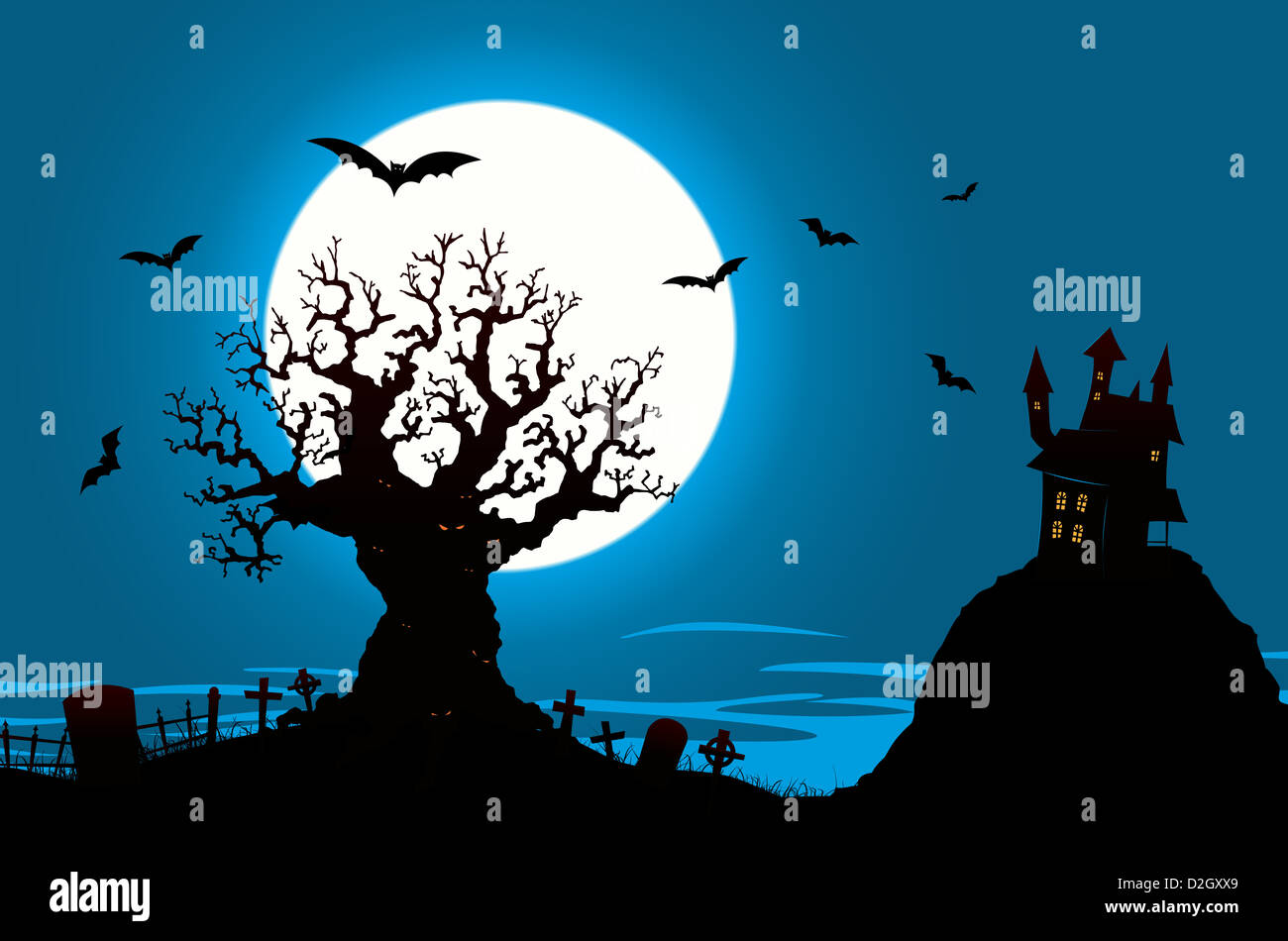 Illustration of a halloween poster background, with haunted house ...