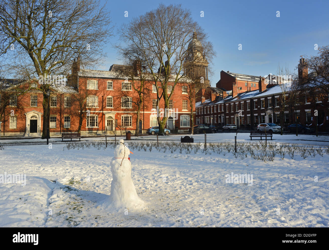 snowman in park square by Leeds Town Hall built in 1858 designed by ...