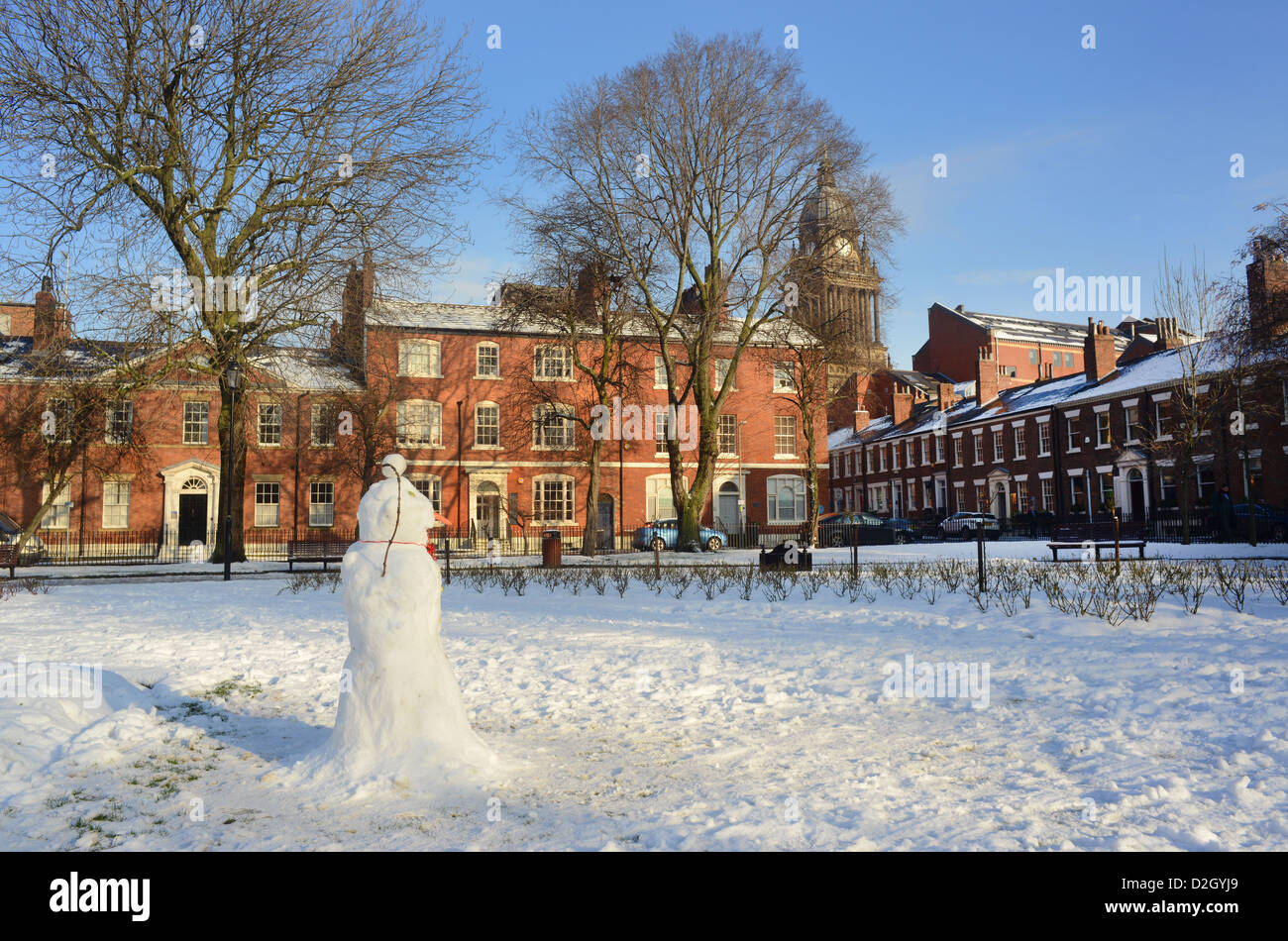 snowman in park square by Leeds Town Hall built in 1858 designed by ...