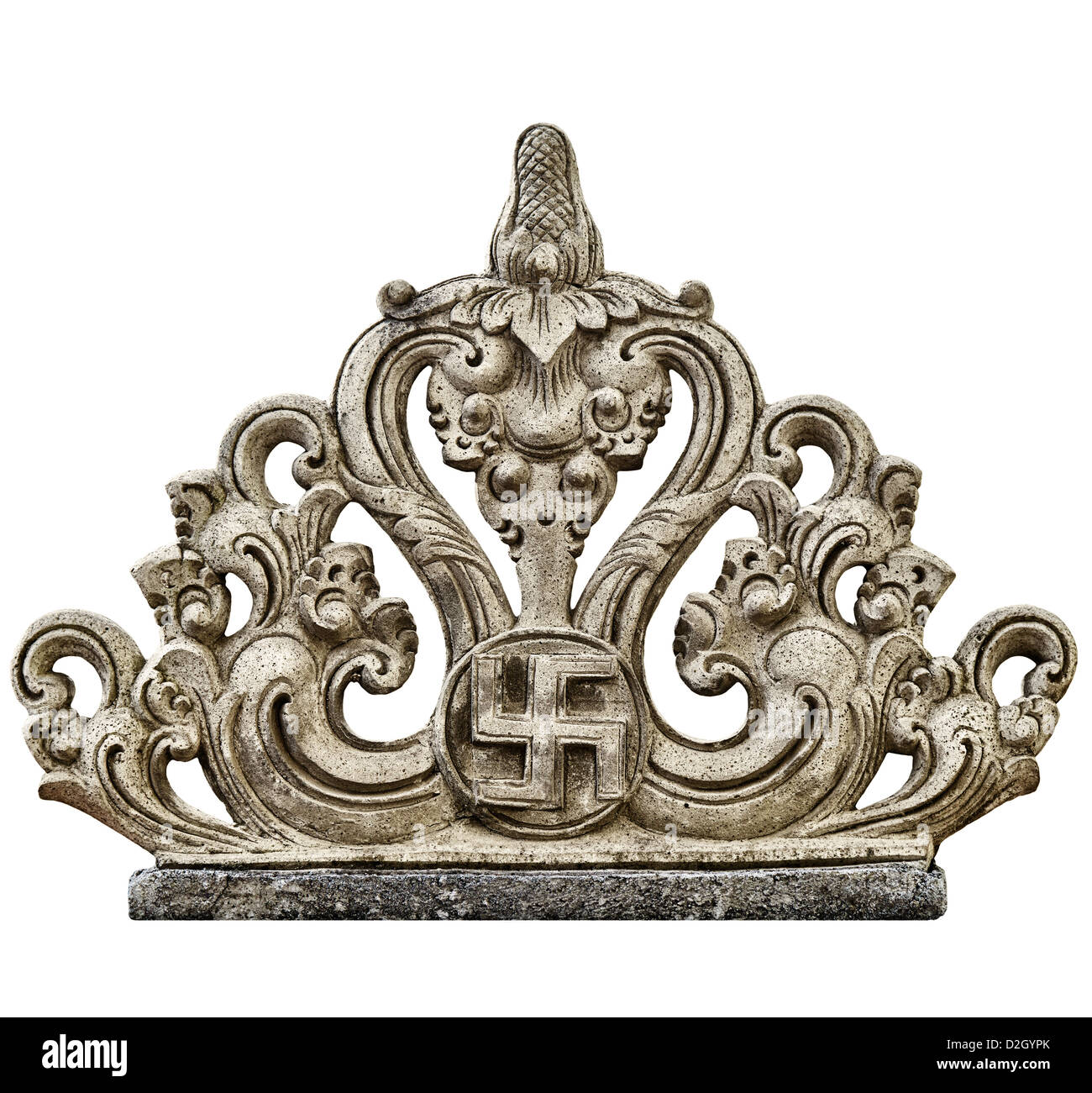 Stone decorative carving with traditional asian swastika isolated on ...