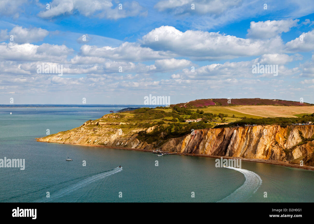 England, Isle of Wight, View towards the cliffs from The Needles Stock ...