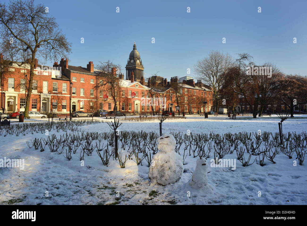 snowmen in park square by Leeds Town Hall built in 1858 designed by ...