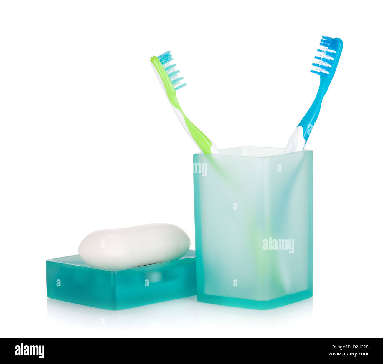 Two toothbrushes and soap. Isolated on white background Stock Photo - Alamy