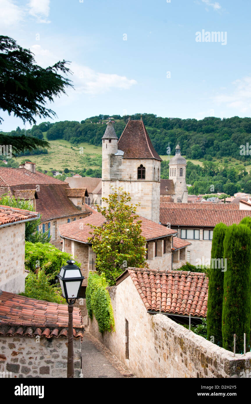 Rooftops churches and houses in Figeac Lot France Stock Photo - Alamy