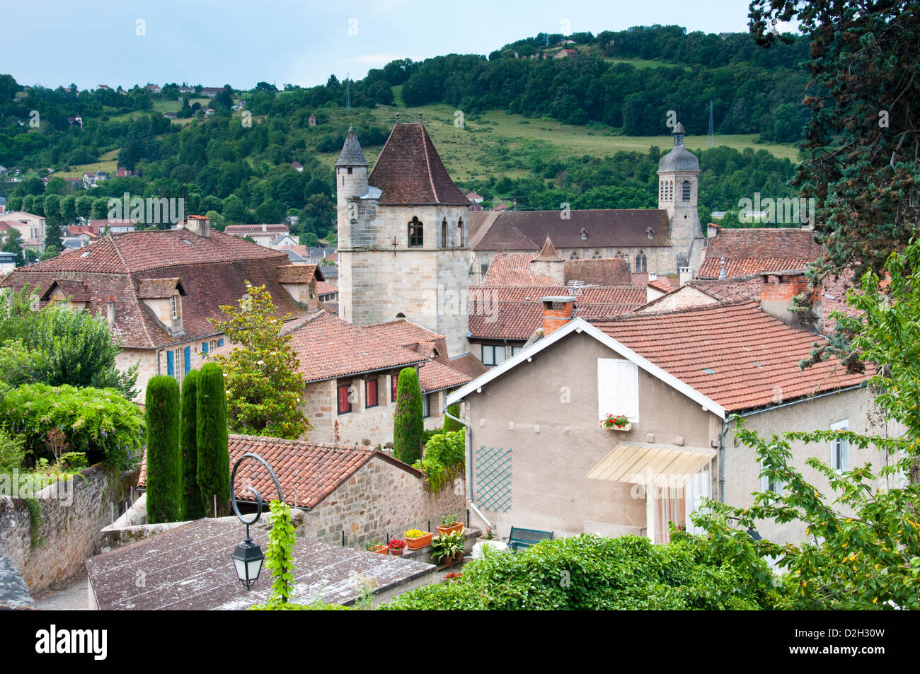 Rooftops churches and houses in Figeac Lot France Stock Photo - Alamy
