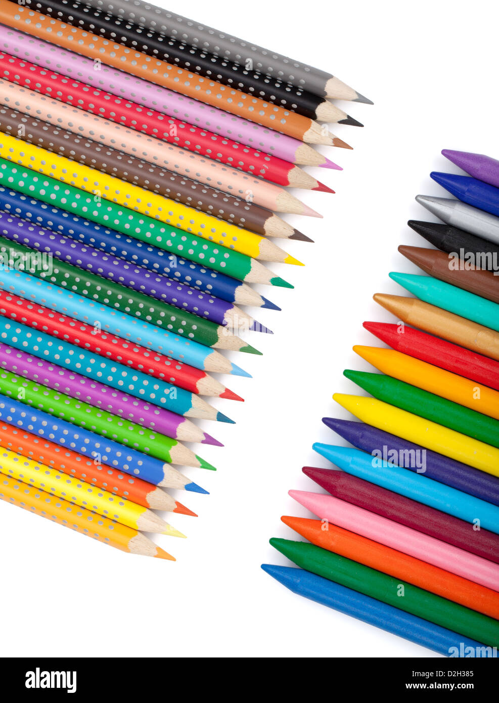 Various color pencils and markers. Isolated on white background Stock ...