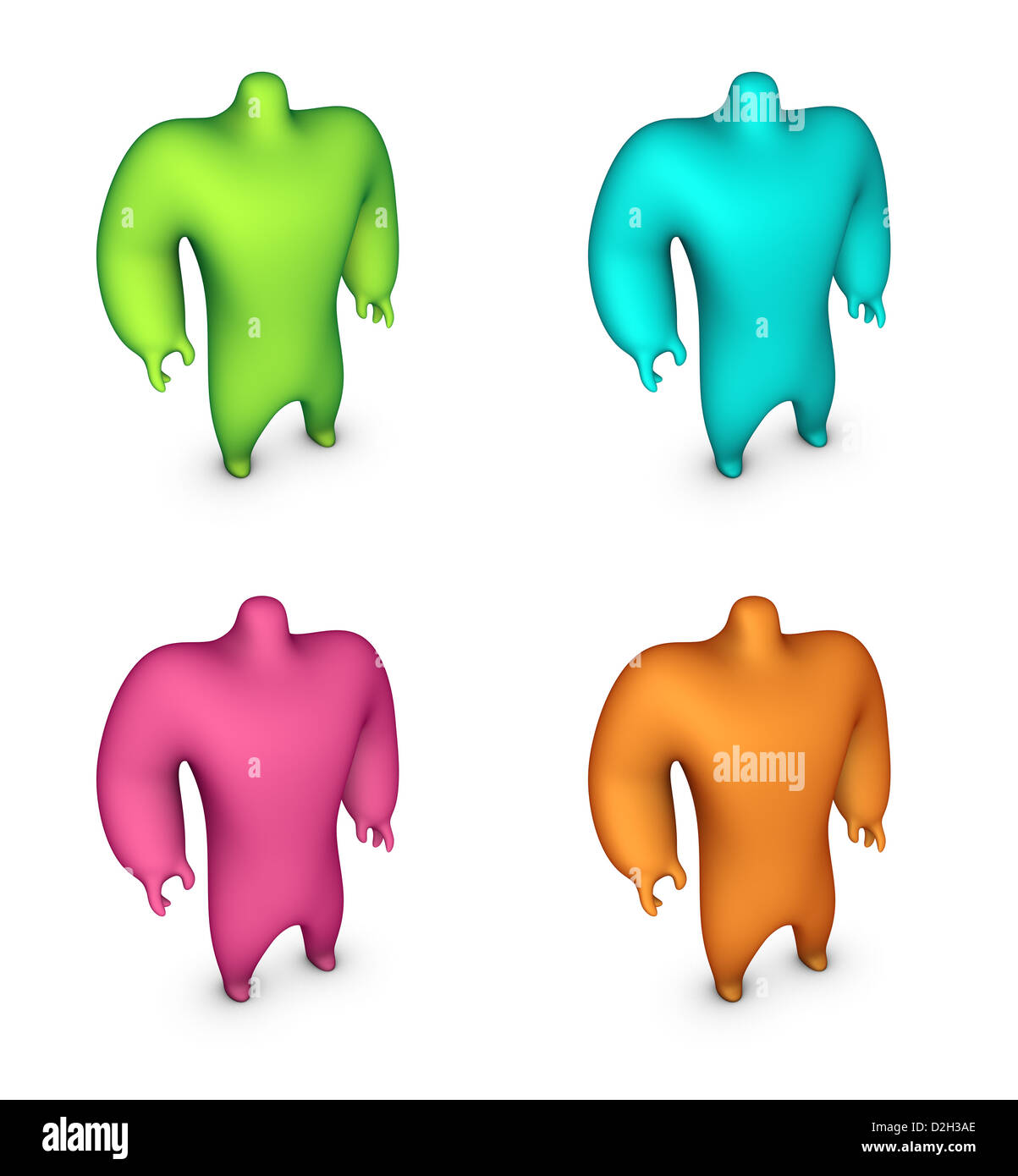 soft shaded 3d render of character in 4 different colors on white Stock ...