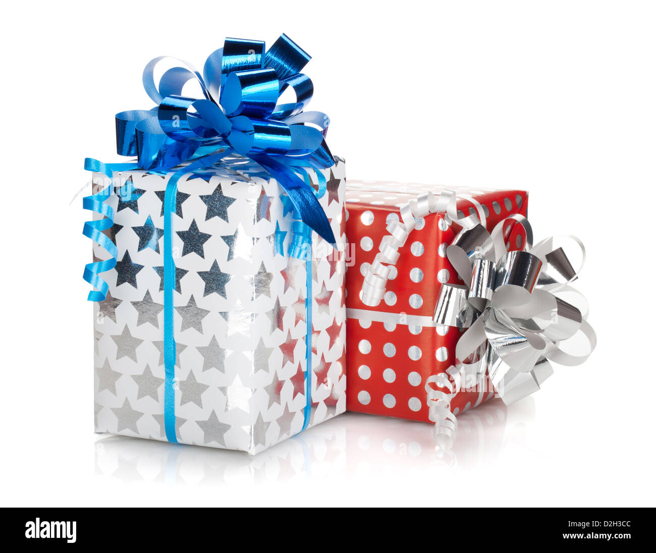 Two christmas gift boxes. Isolated on white background Stock Photo - Alamy