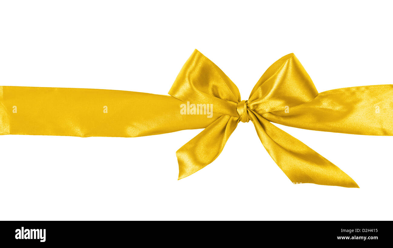 yellow tied bow from ribbon, isolated on white background Stock Photo ...