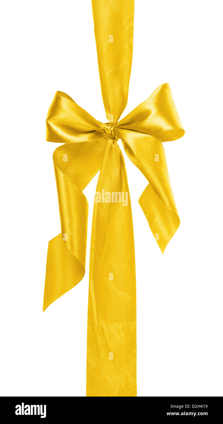 yellow tied bow from ribbon, isolated on white background Stock Photo ...