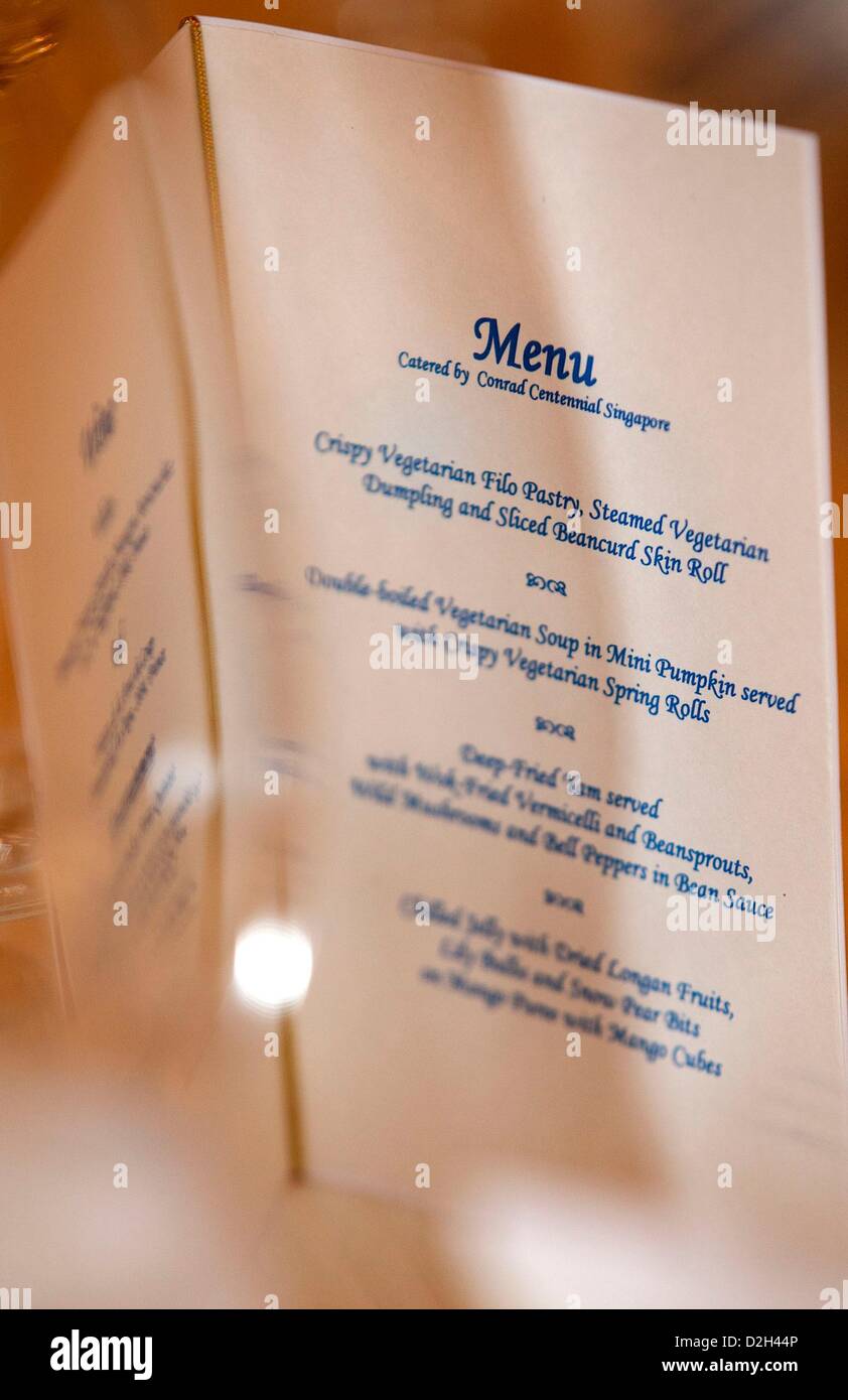 The menu seen before the official state banquet offered by the ...