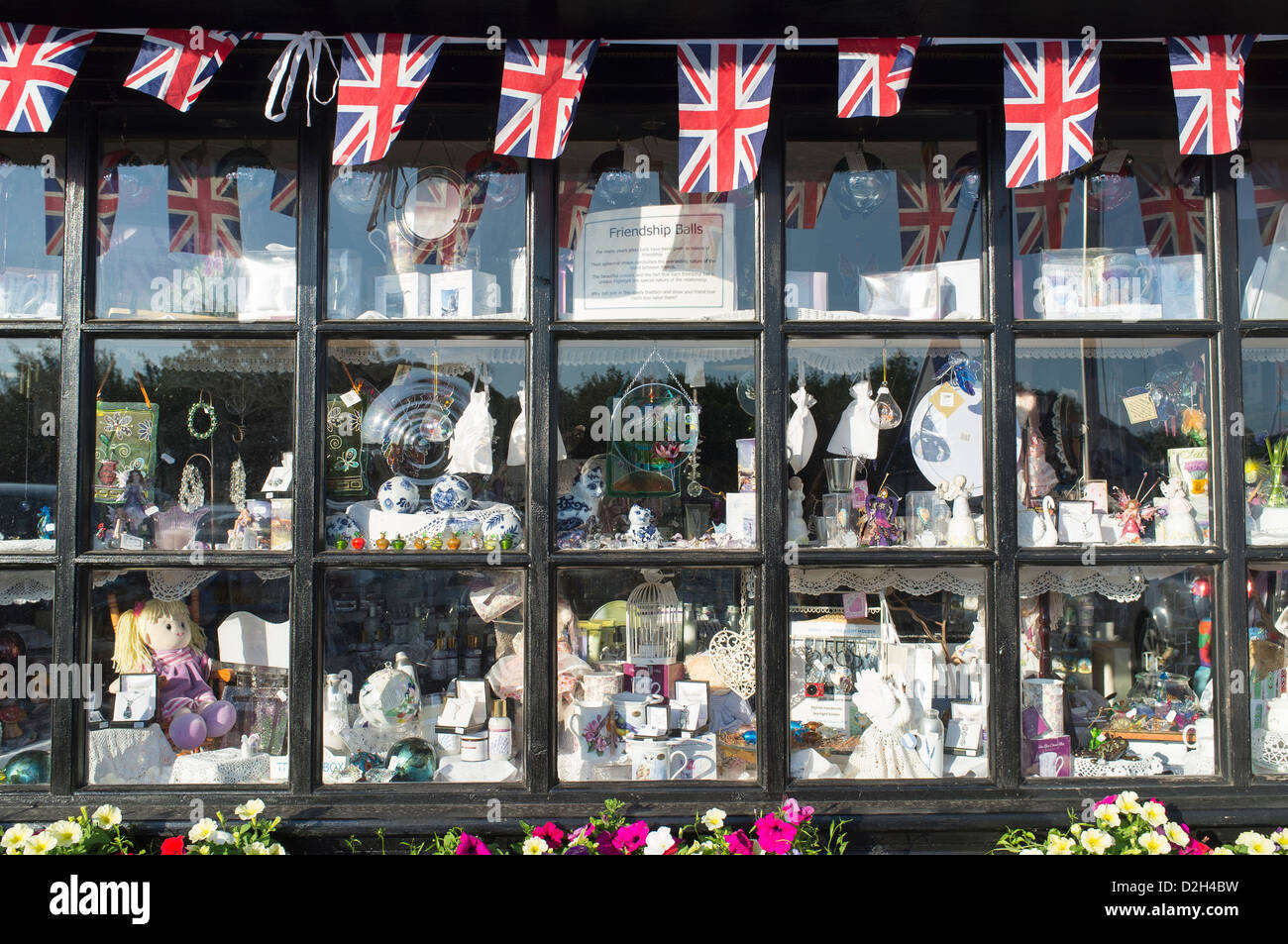 Window of Gift Shop in Horning Norfolk Broads UK with Union Jack Flags ...