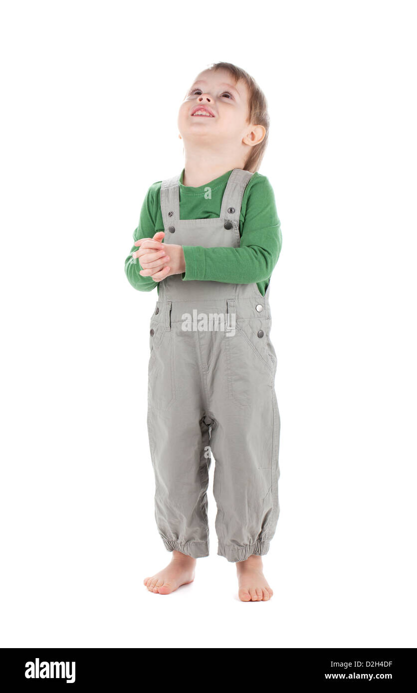 Baby looking up. Isolated on white background Stock Photo - Alamy