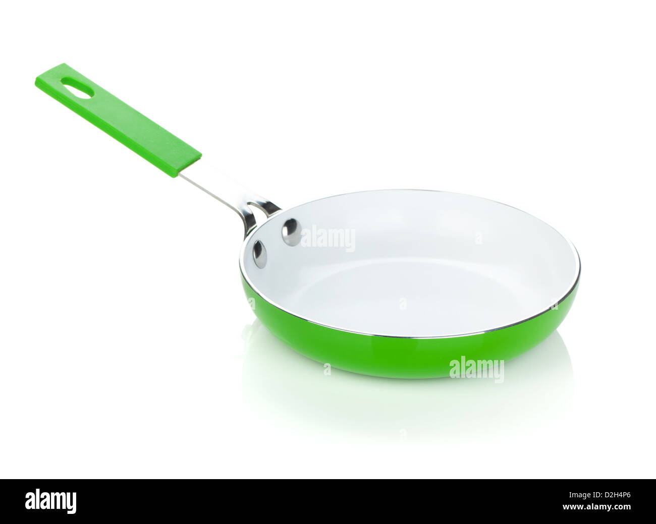Green colored frying pan. Isolated on white background Stock Photo - Alamy