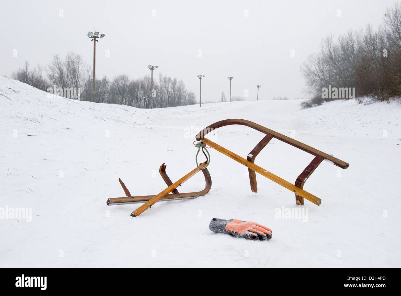 Berlin, Germany, broken sled on the toboggan run Lübars Stock Photo - Alamy
