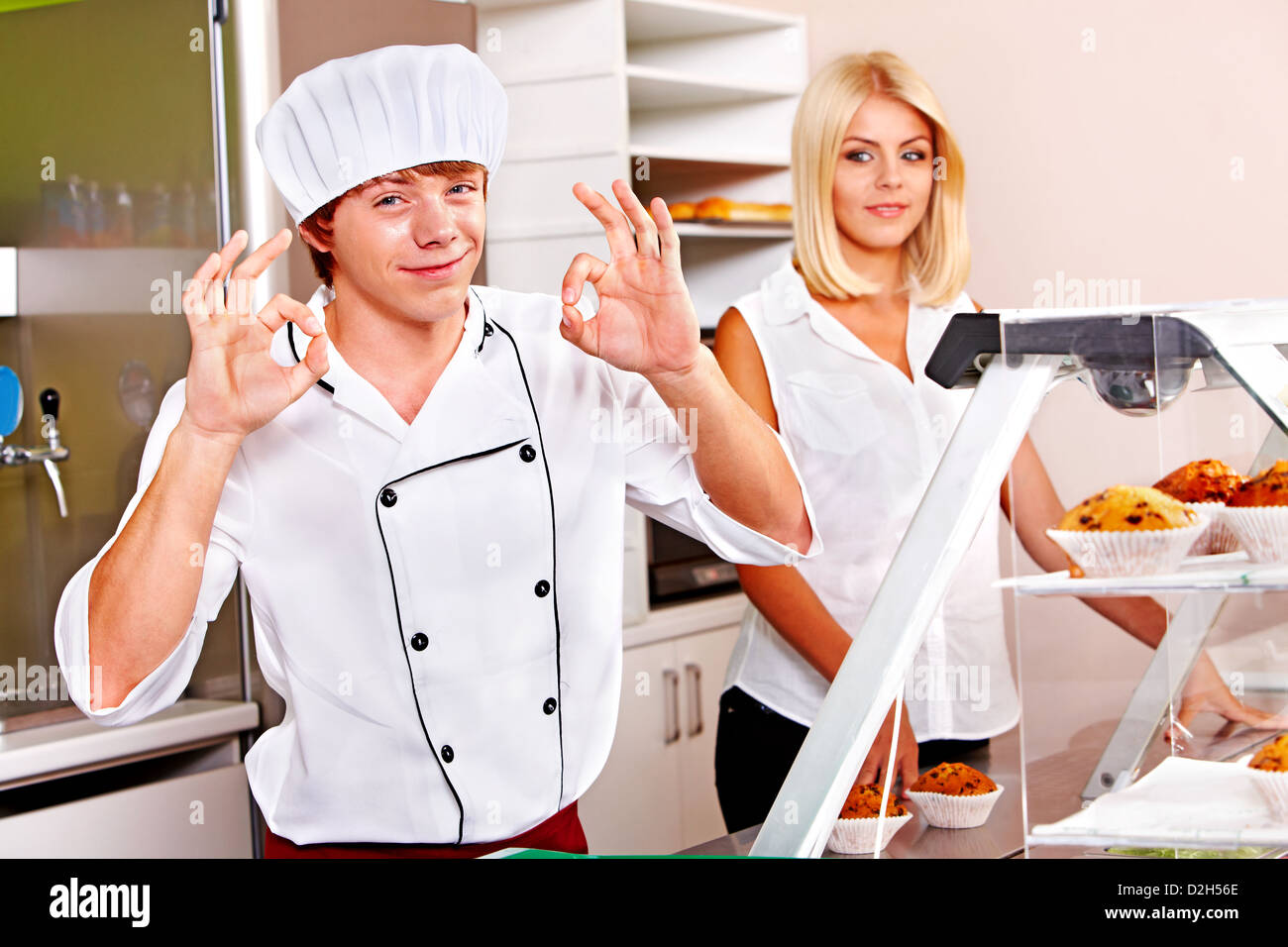 Male chef wearing uniform at cafeteria Stock Photo - Alamy
