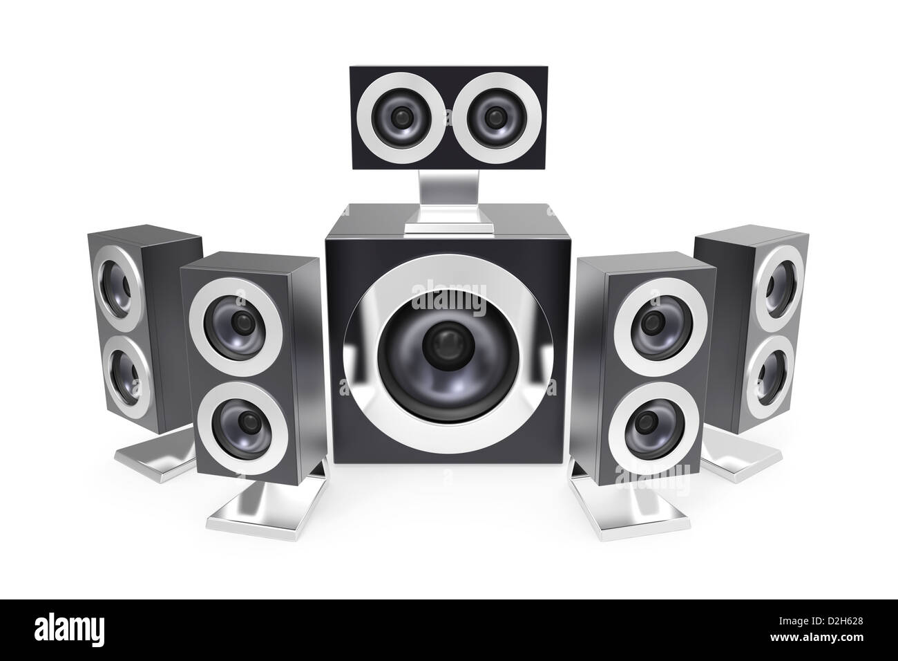 5.1 surround system on white background Stock Photo - Alamy