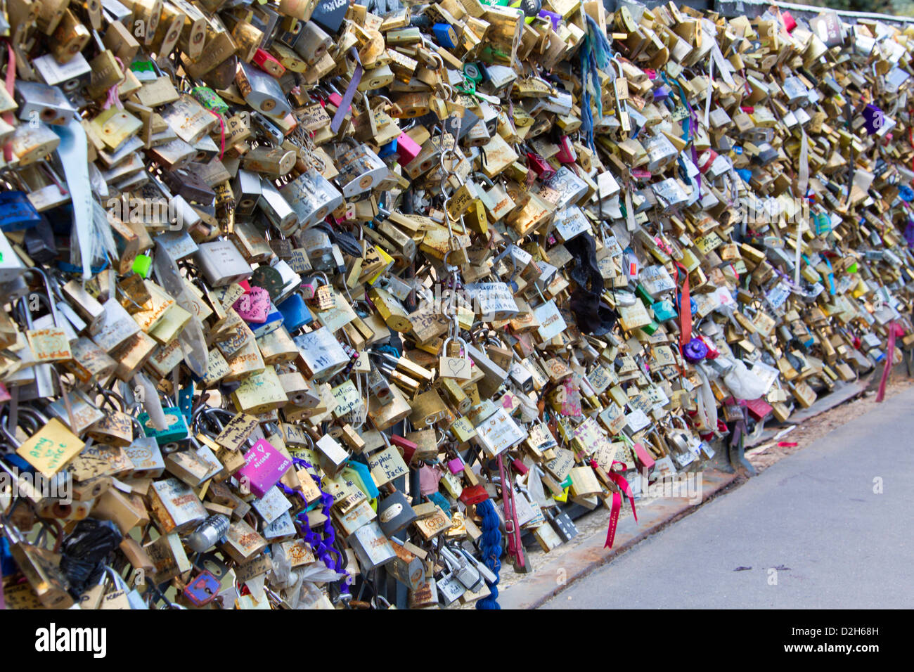 Hundreds of multicoloured padlocks on bridge near Notre Dame, Pont des ...