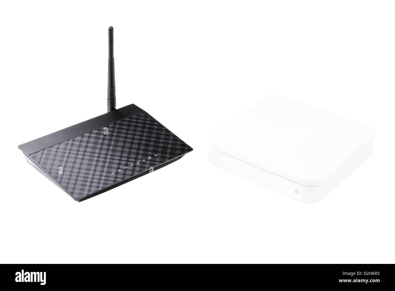 White and black wireless routers isolated on a white background Stock ...