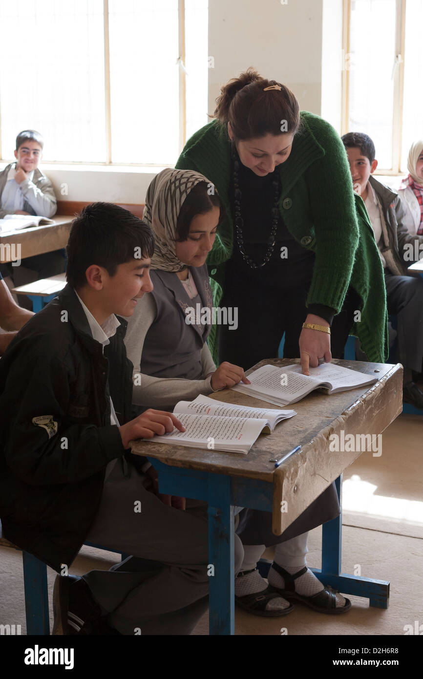 Inside secondary school classroom with male and female Muslim teenage ...