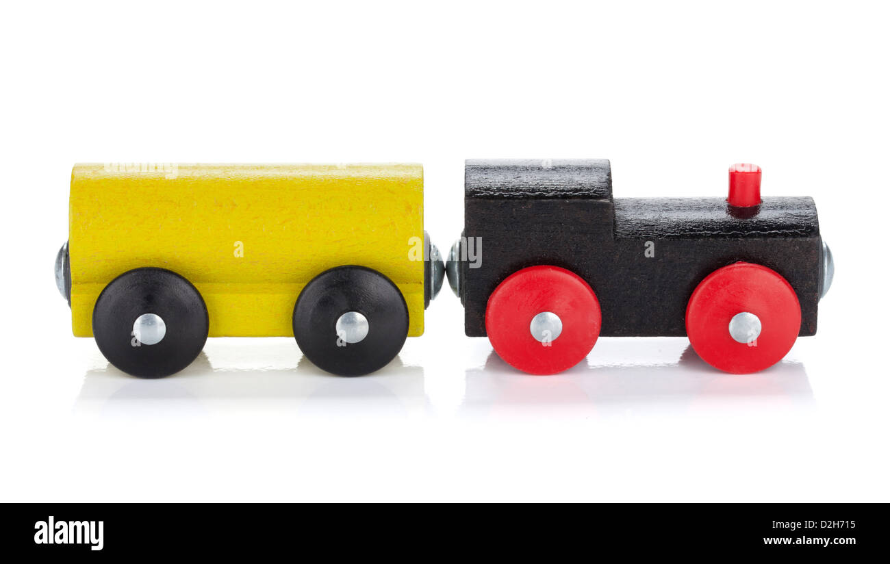 Wooden toy train. Isolated on white background Stock Photo - Alamy