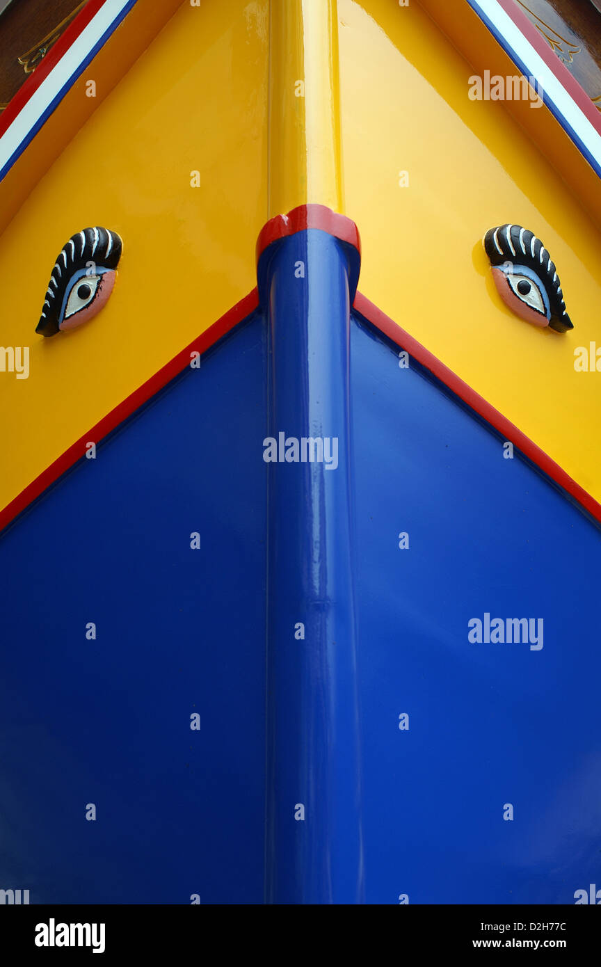 Malta, the eye of Osiris painted on fishing boat (luzzu), believed to ...