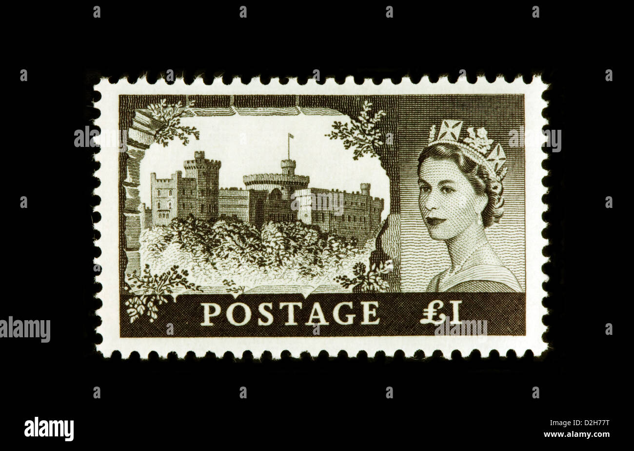 Queen Elizabeth One Pound ( £1 ) stamp, featuring Windsor Castle ...