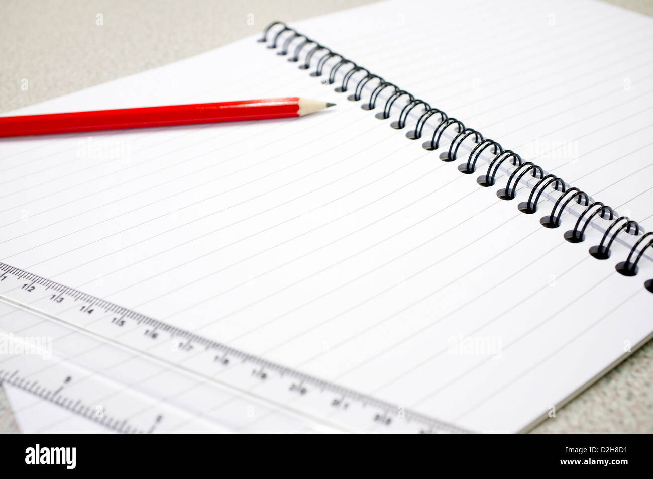Ruled paper, pencil and ruler. School or classroom location Stock Photo ...