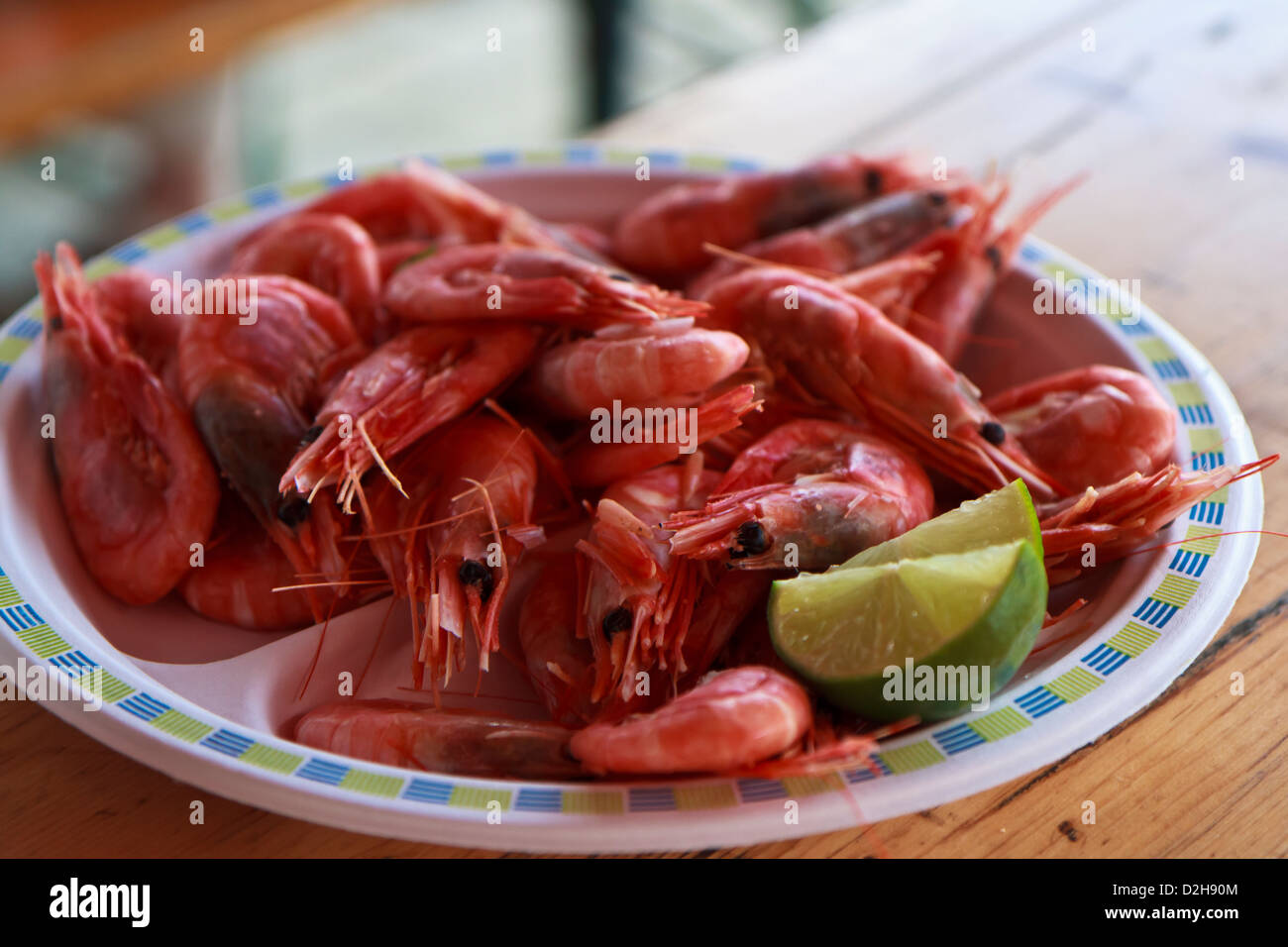 Light seafood lunch in Bergen, Norway - shrimps with lime Stock Photo ...