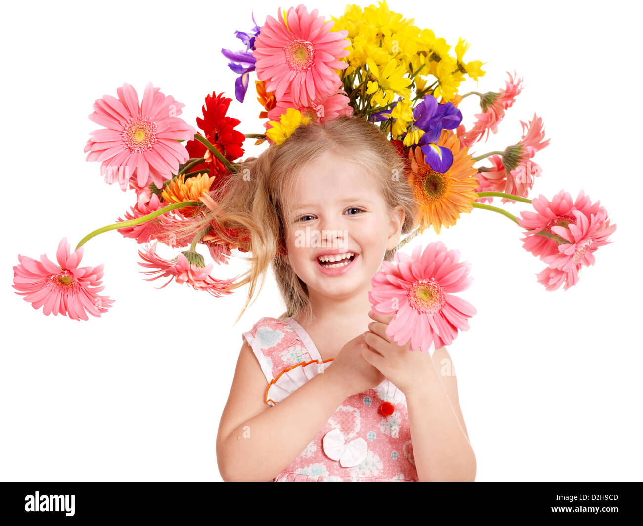 Happy little girl with flower Stock Photo - Alamy