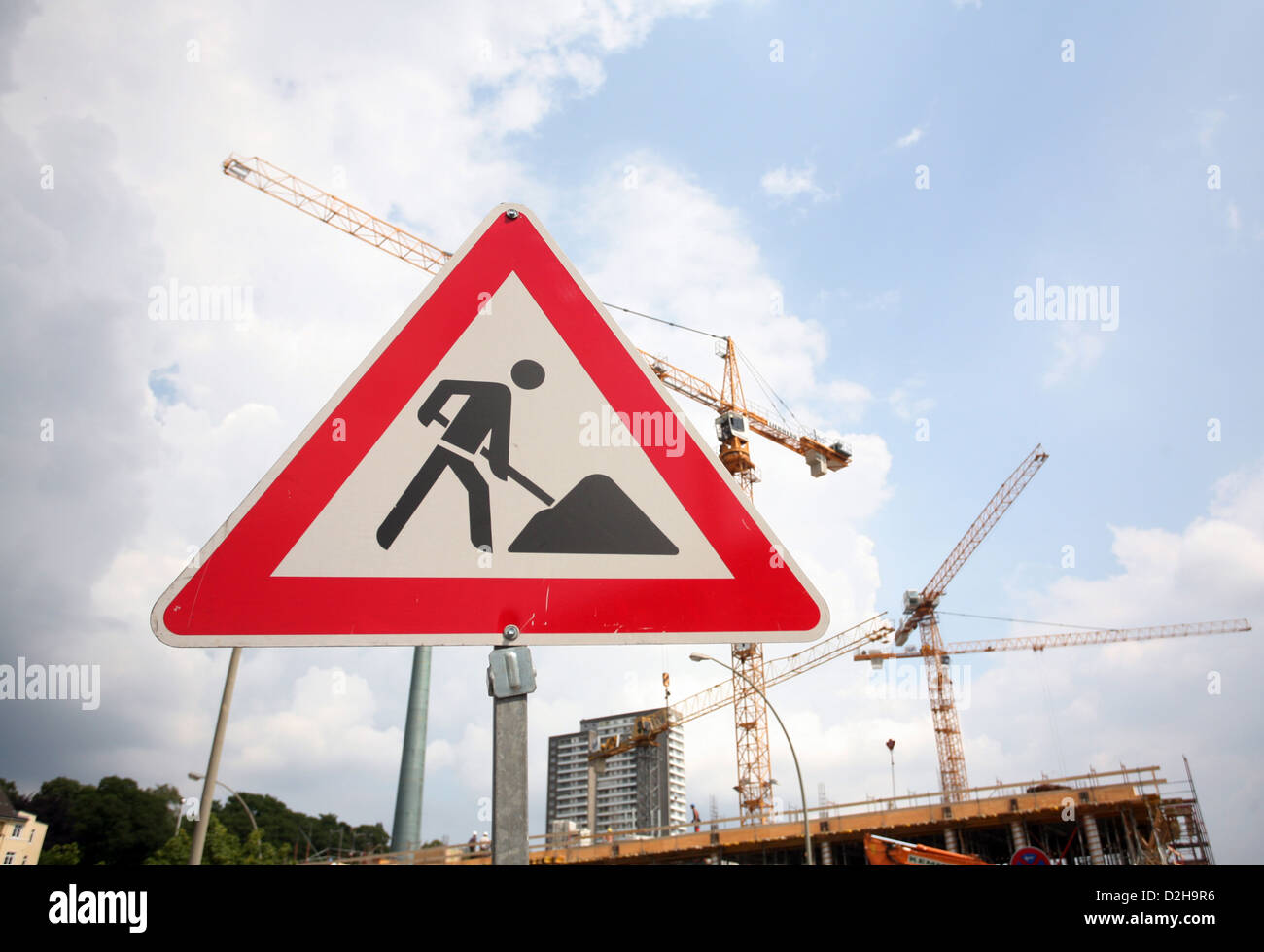 Road signs attention construction site hi-res stock photography and ...