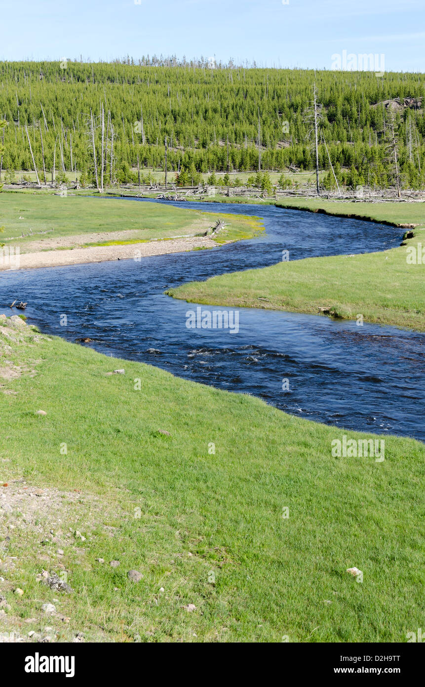 Yellowstone River in Yellowstone National Park in Wyoming in the United ...