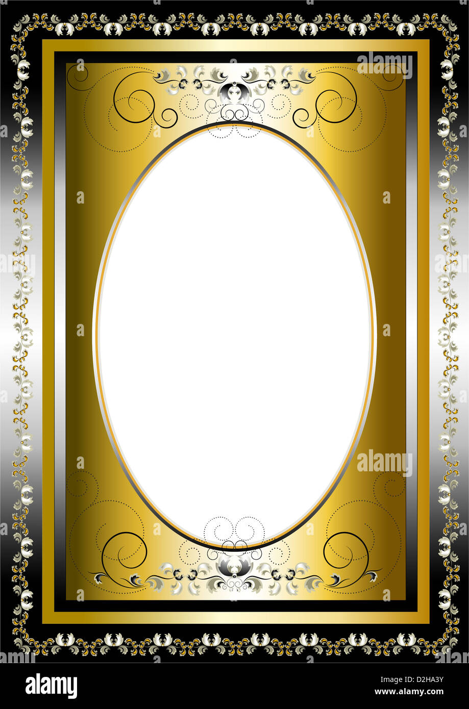 Vintage frame with gold and silver items Stock Photo - Alamy