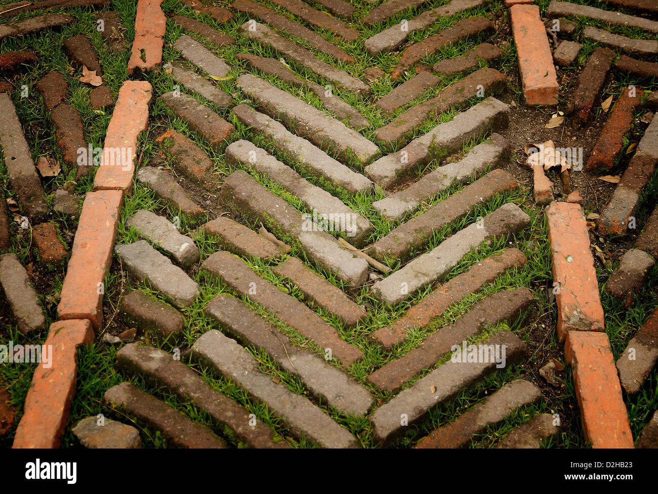 Background of brick with grass floor texture Stock Photo - Alamy