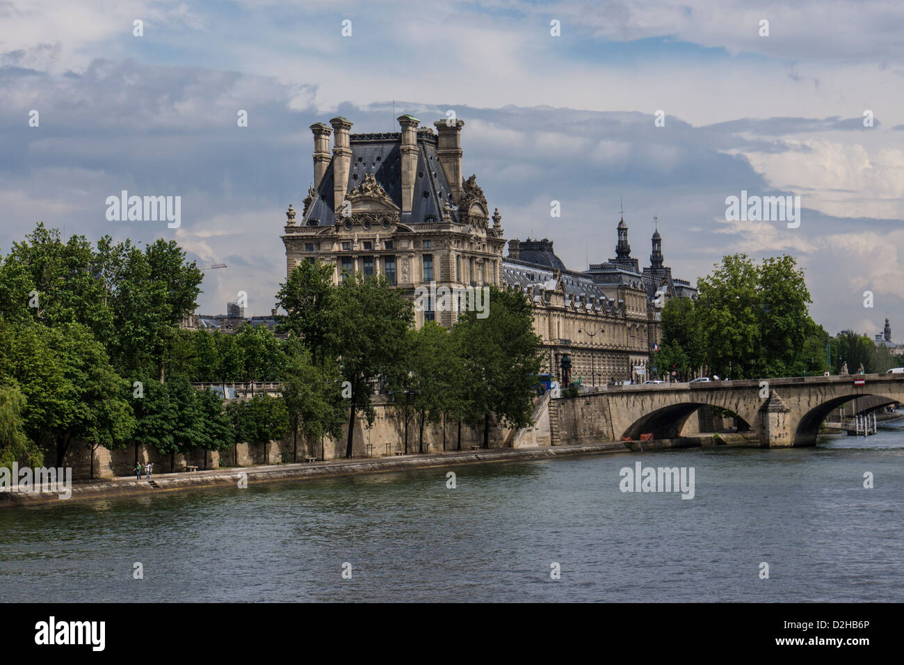 The Louvre Museum in Paris France viewed from the Seine river Stock ...