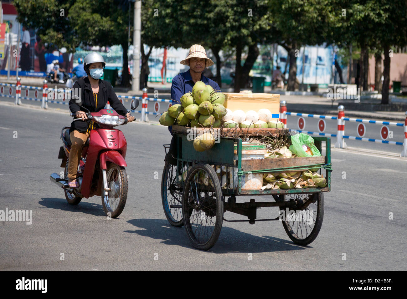 Cart with Coconuts in Traffic, Ho Chi Minh City, Vietnam Stock Photo ...