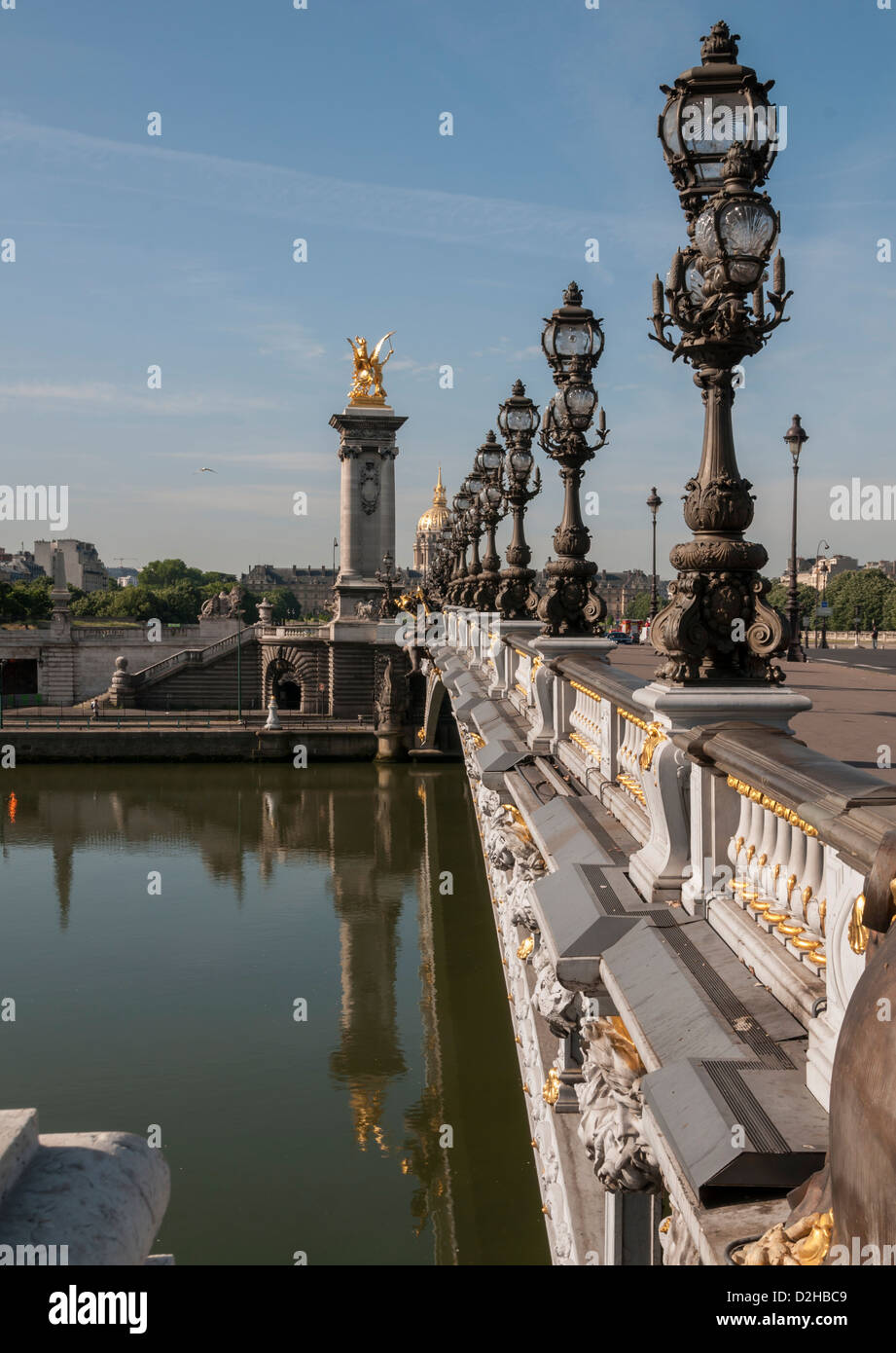 Pont Alexandre III bridge towards Les Invalides in Paris, France Stock ...