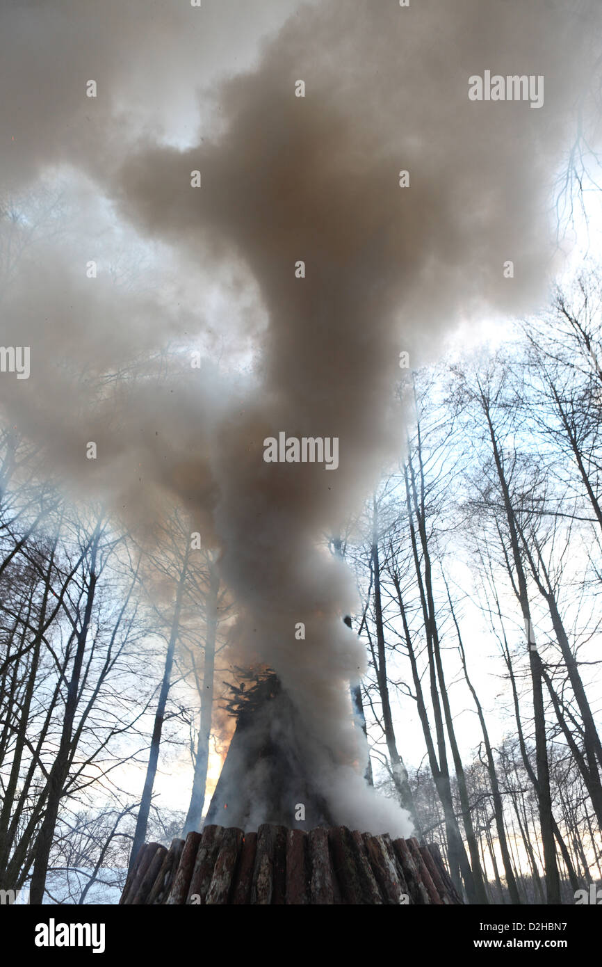 Wandlitz, Germany, a strong smoky campfire Stock Photo - Alamy