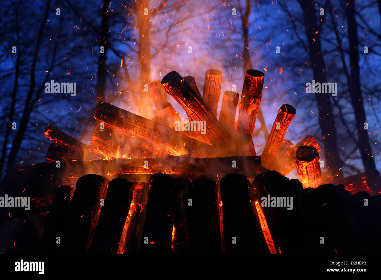 Wandlitz, Germany, sparks fly around the campfire Stock Photo - Alamy