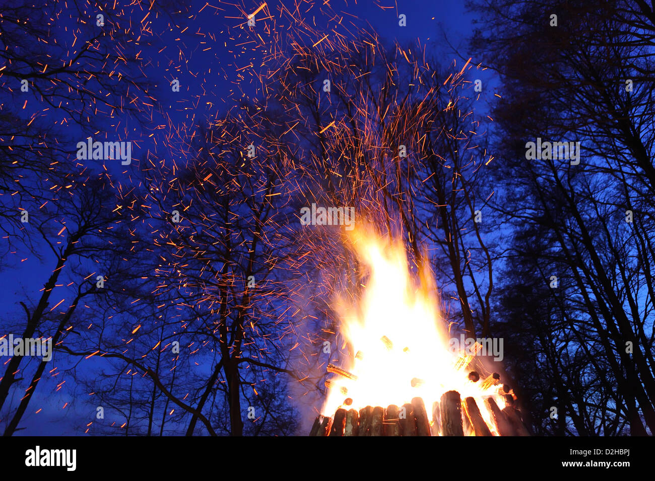 Wandlitz, Germany, sparks fly around the campfire Stock Photo - Alamy