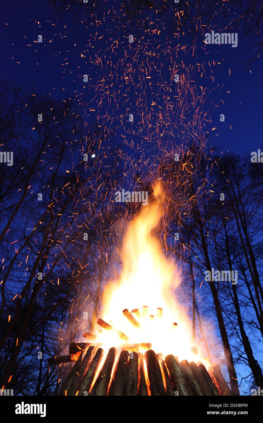Wandlitz, Germany, sparks fly around the campfire Stock Photo - Alamy