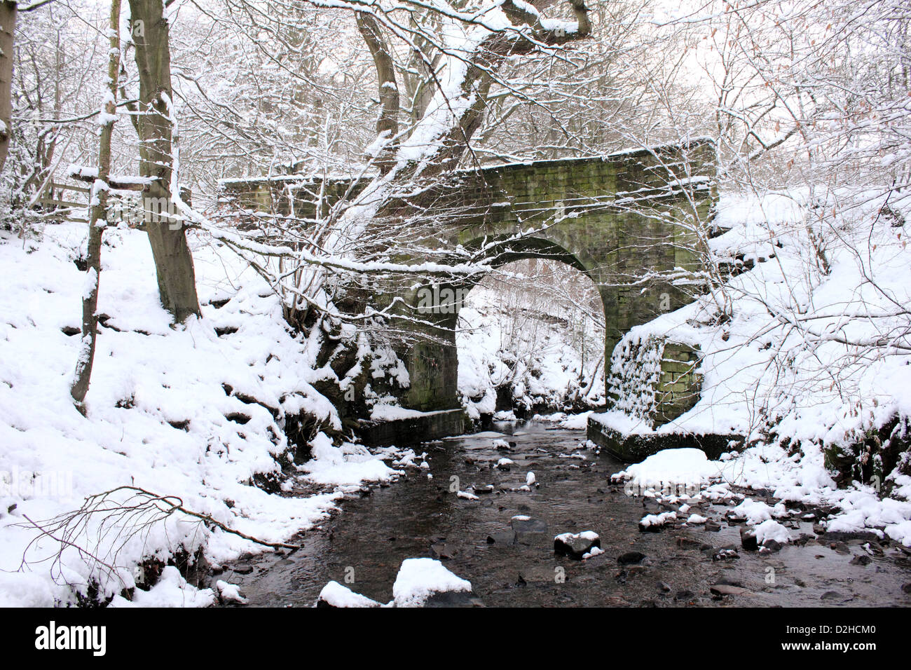 Snowy Pack Horse Bridge Scene in Winter Stock Photo - Alamy