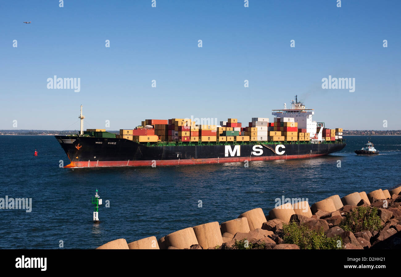 International Panamax class MSC Suez Container Ship departing port ...