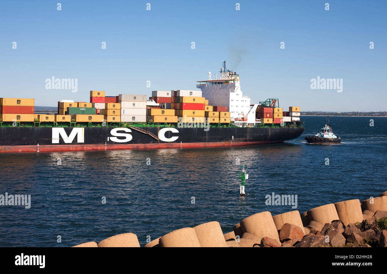 International Panamax class MSC Suez Container Ship departing Port ...